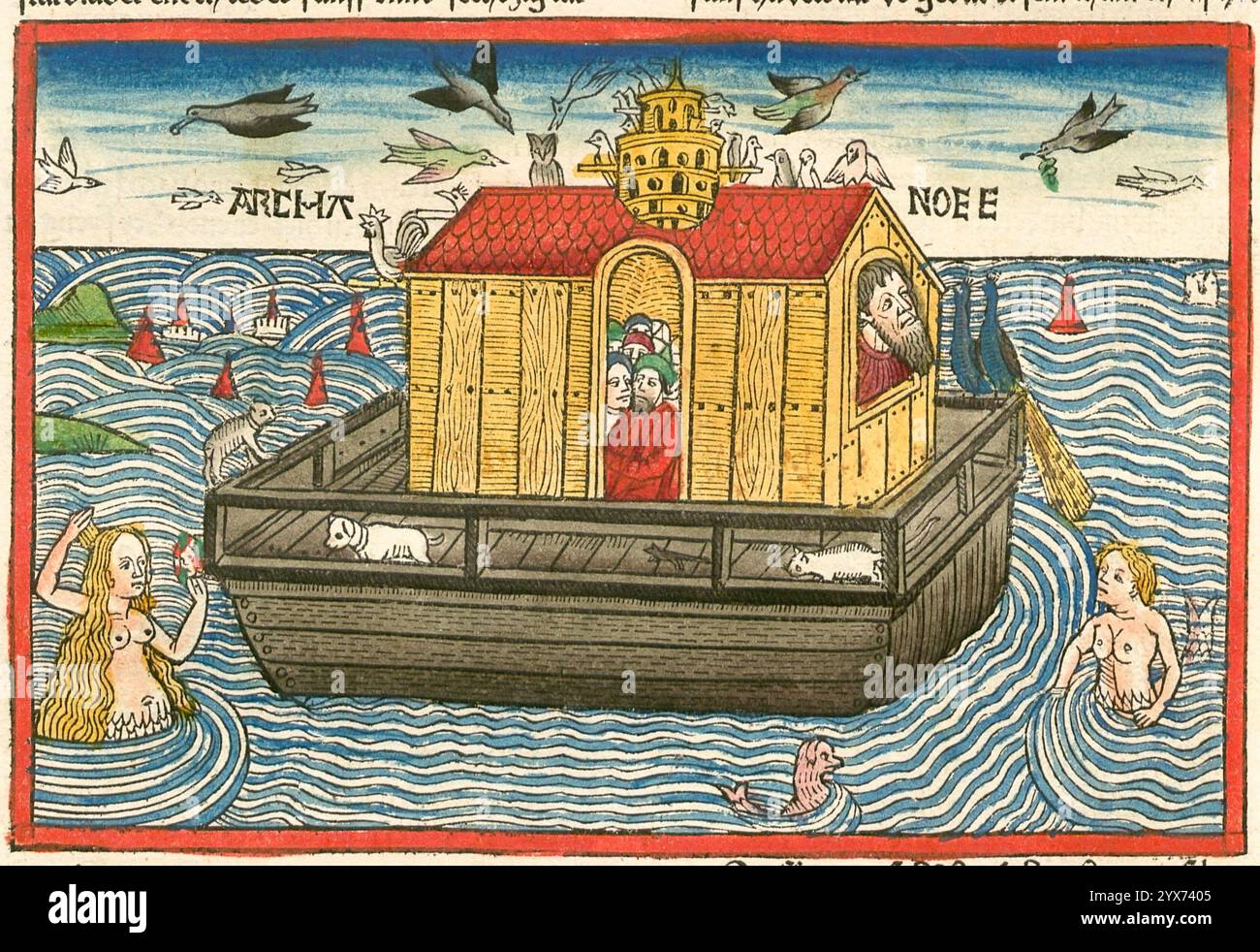Noah's Ark, Koberger German Bible,15th century colored woodcut Stock ...