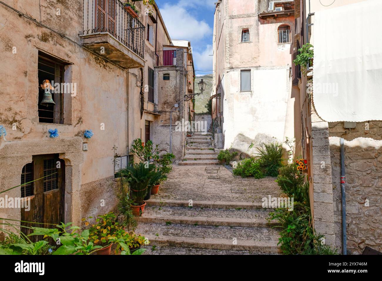An alley among the stone houses of Maranola, a small medieval town in ...