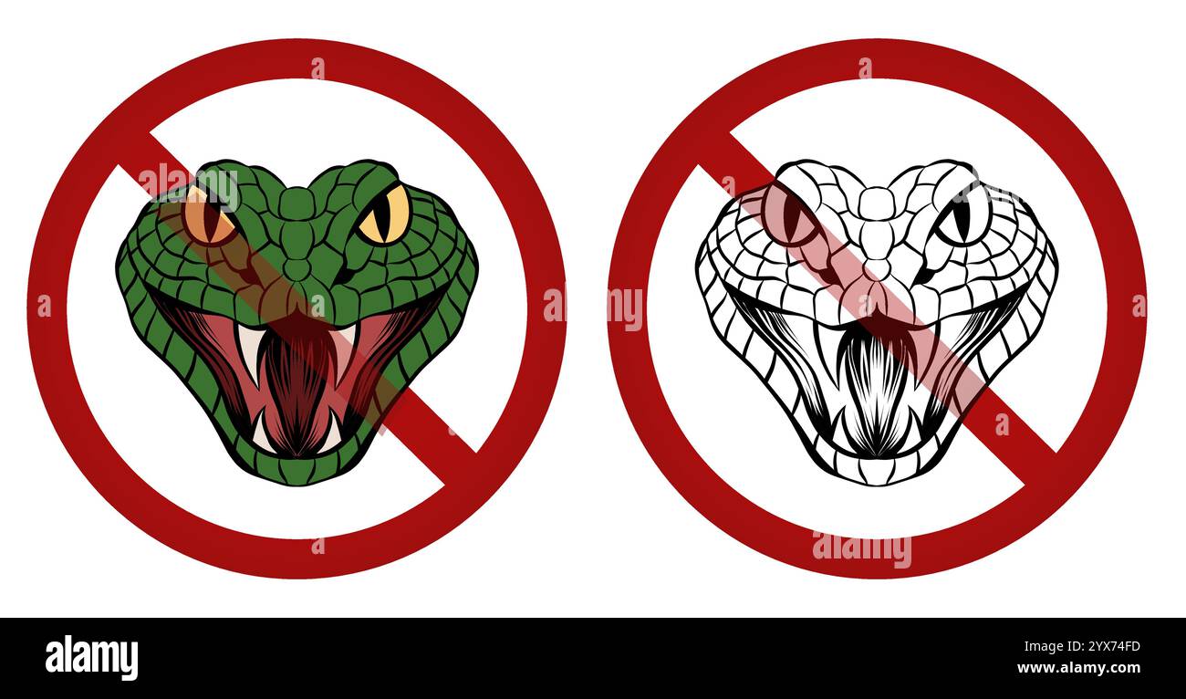 Vector set of prohibition signs with snakes head. Danger of poisonous ...