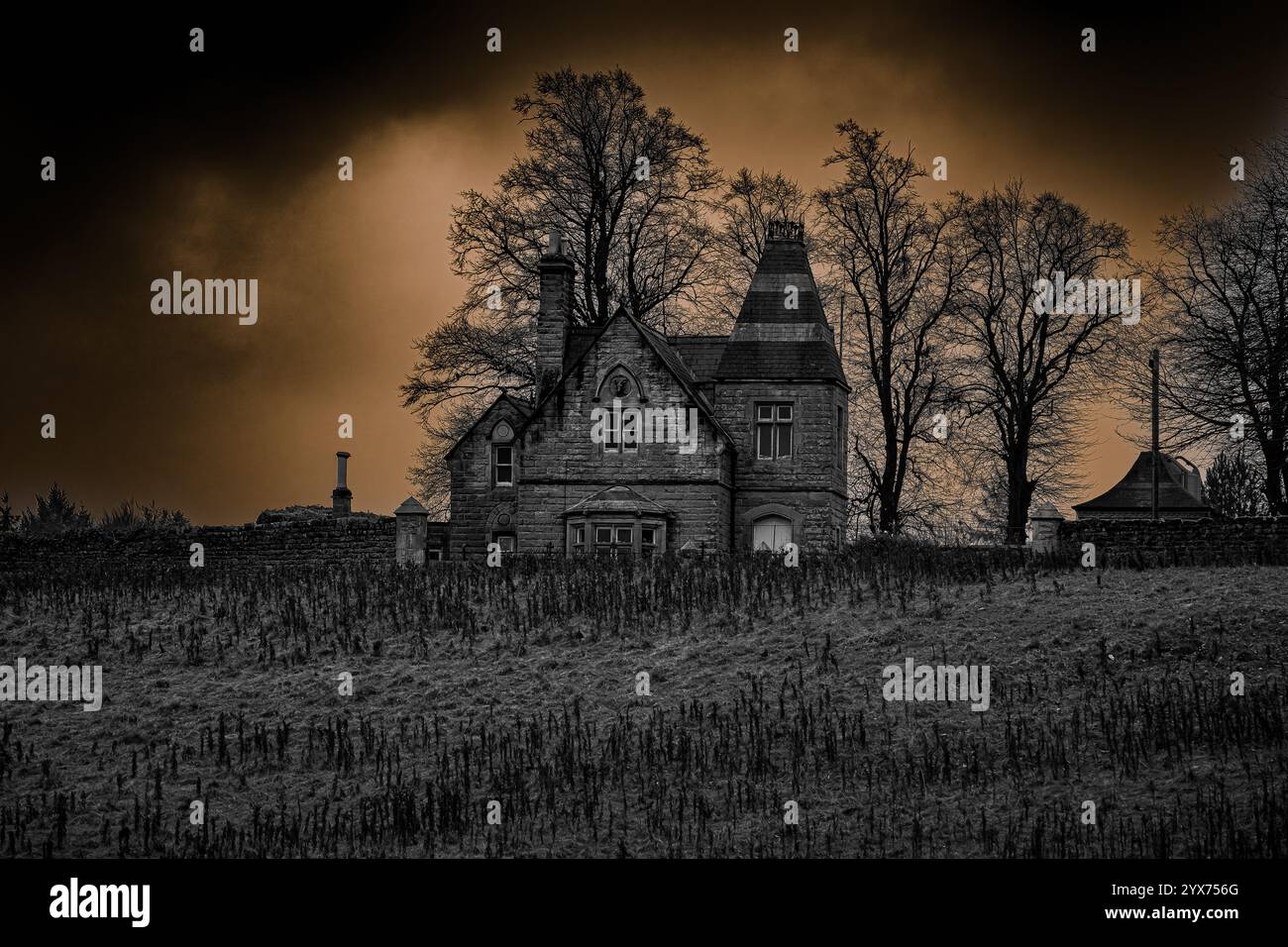 the gothic house on the hill Stock Photo - Alamy