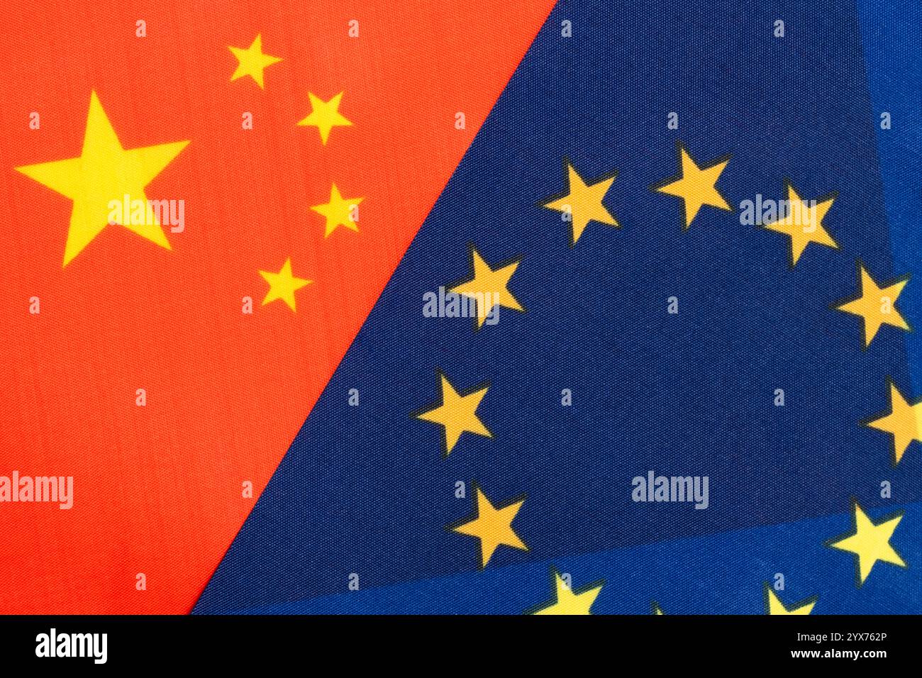 European Union and China national flags from textile. Relationship ...
