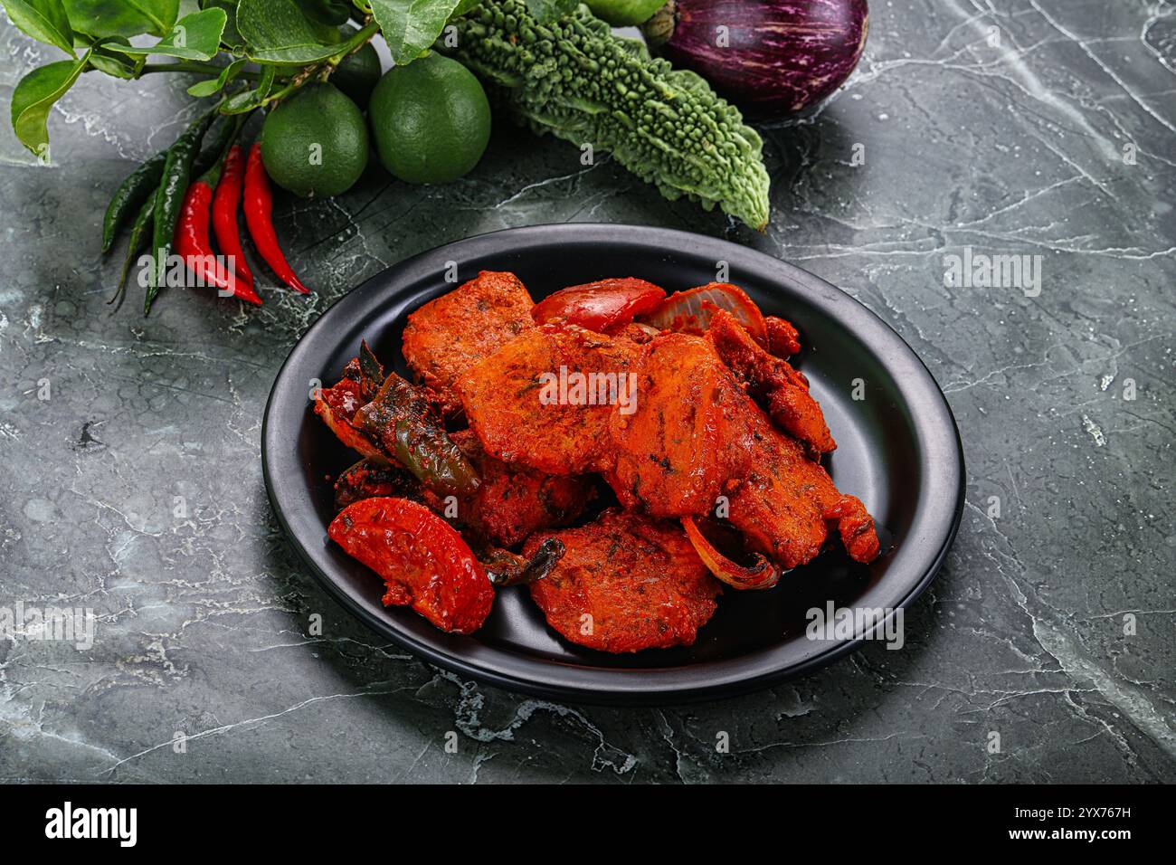 Indian cuisine - chicken red tikka barbecue Stock Photo - Alamy