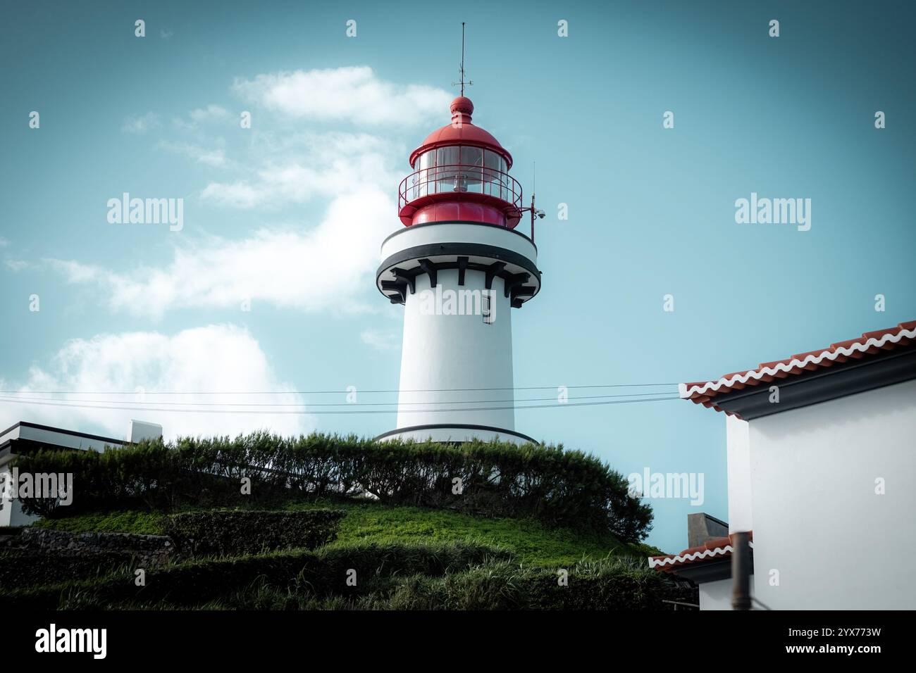 Farol Da Ponta Do Topo lighthouse close view at Sao Jorge island Azores ...