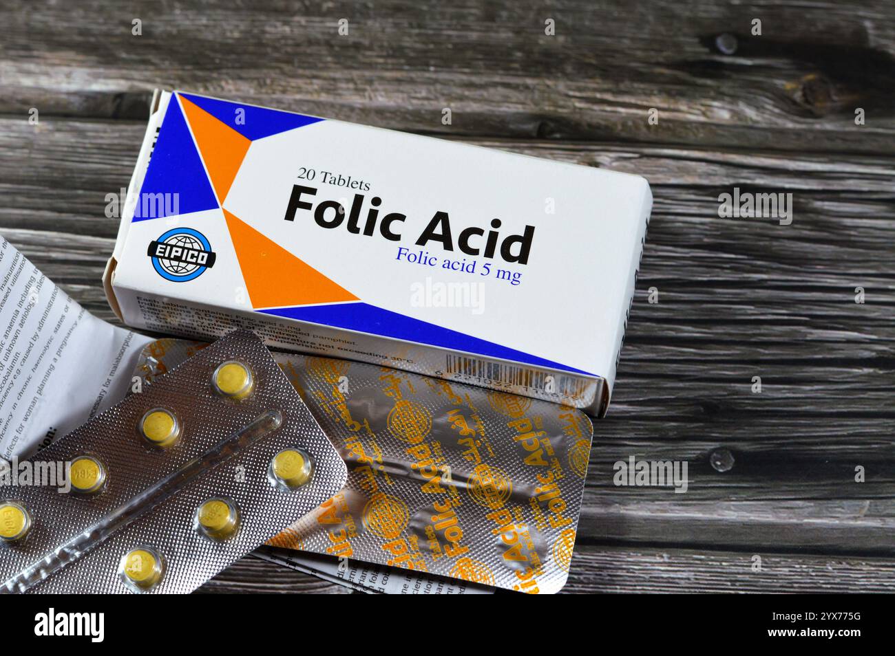 Cairo, Egypt, December 2 2024: Folic acid 5mg Tabs, for the treatment ...
