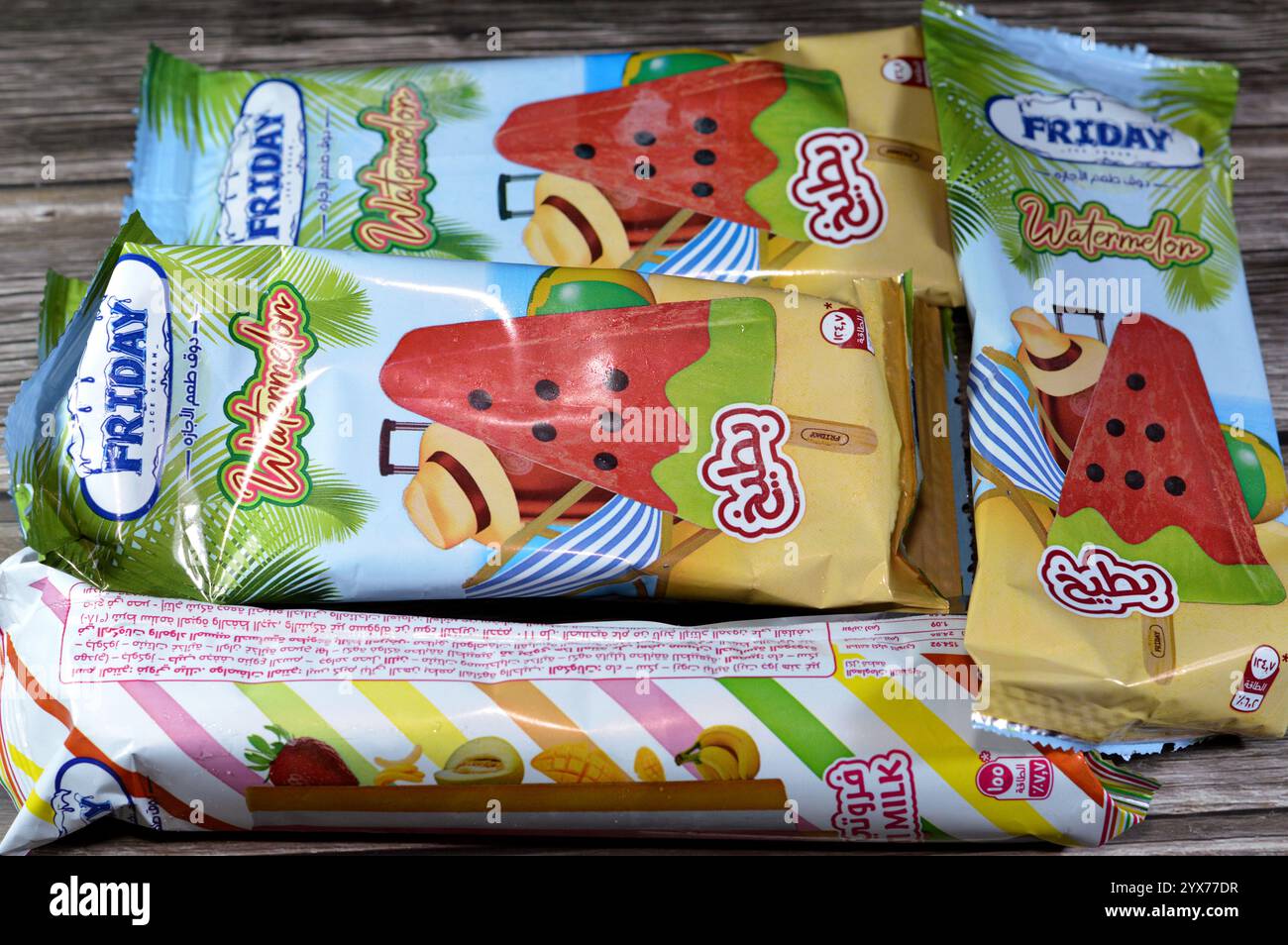 Cairo, Egypt, November 1 2024: Friday watermelon ice cream bars made of ...
