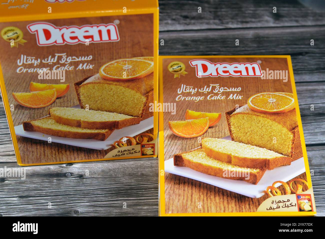 Cairo, Egypt, October 31 2024: Dreem cake orange mix flavor, powder mix ...