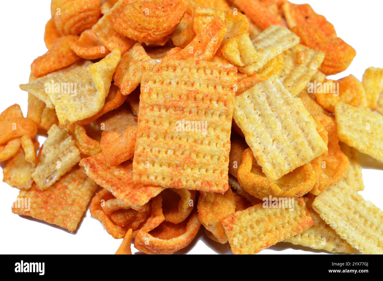 Traditional savory snacks mix, with assorted flavors of ketchup, salt ...