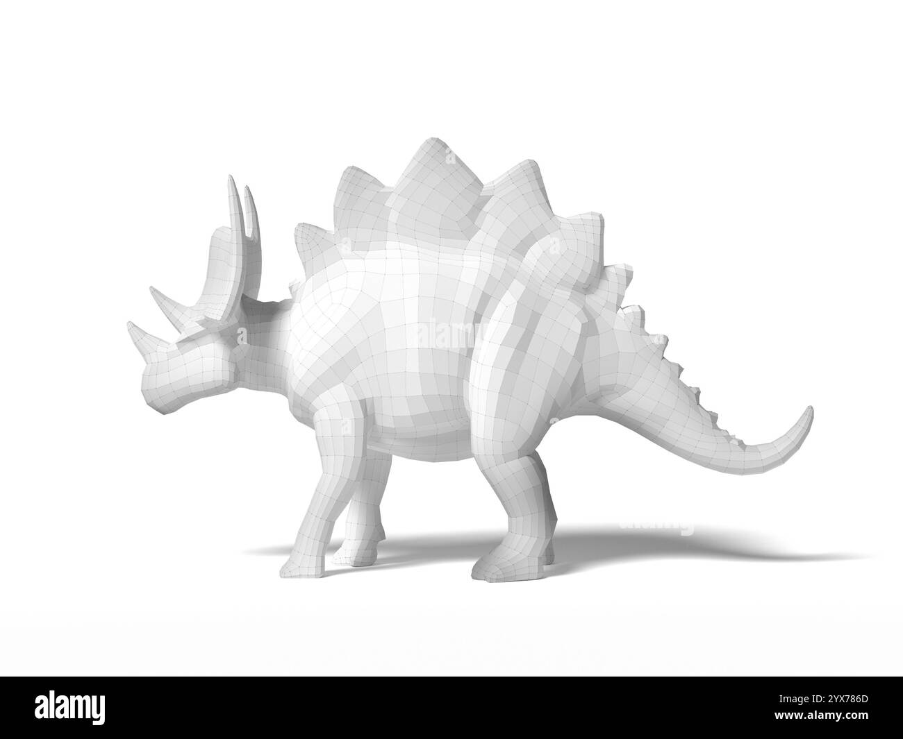 A white wireframe model of a stegosaurus, featuring clean geometric ...
