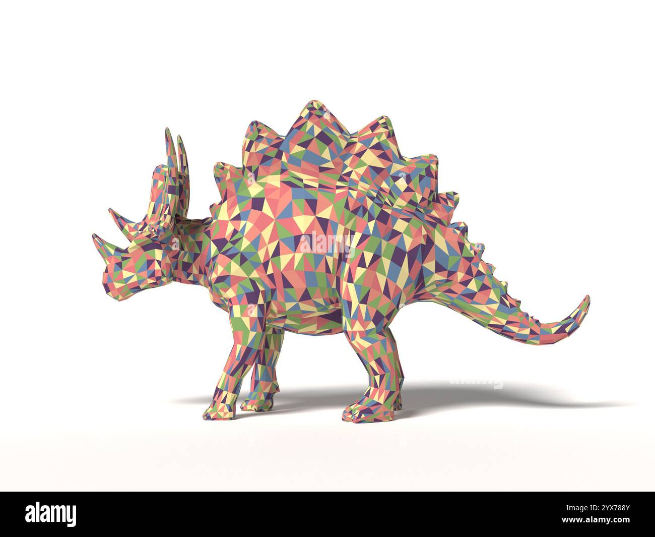 color poly stegosaurus standing on a white background, looking majestic ...