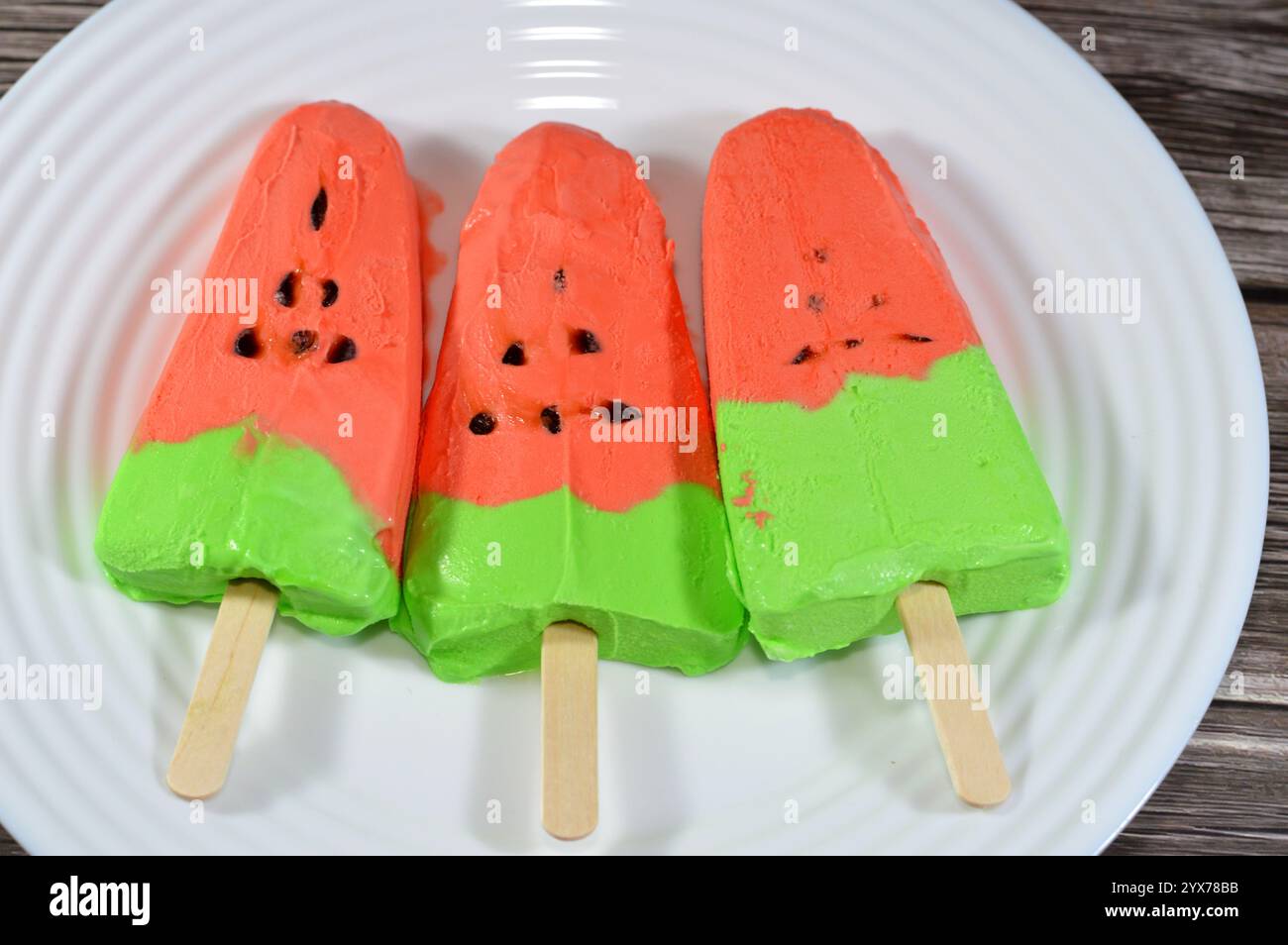 watermelon ice cream bar made of fruit shape and flavor, an ice cream ...
