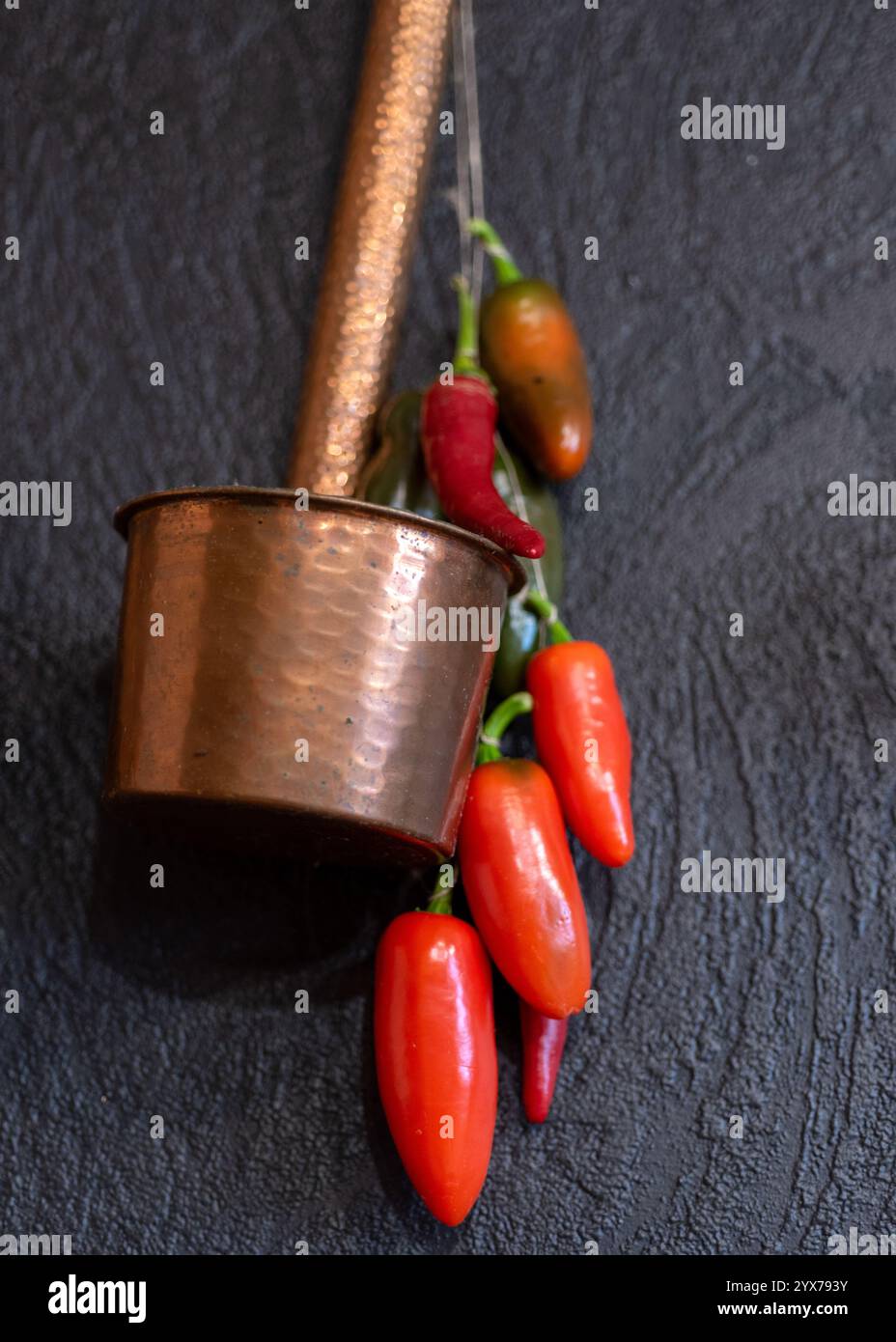still life on the wall, colorful peppers of various shapes and colors ...
