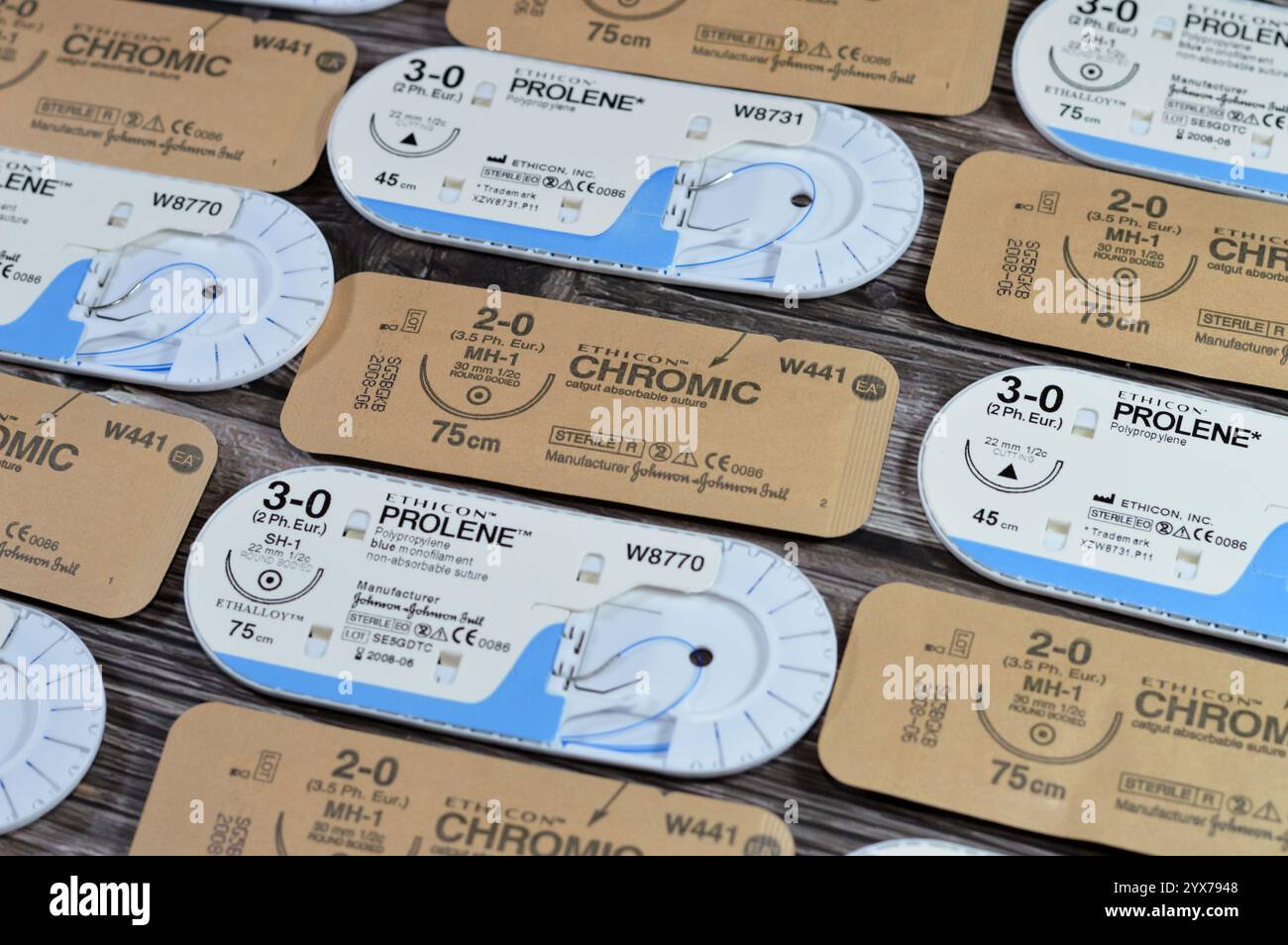 Cairo, Egypt, October 13 2024: Surgical sutures of ETHICON Prolene blue ...