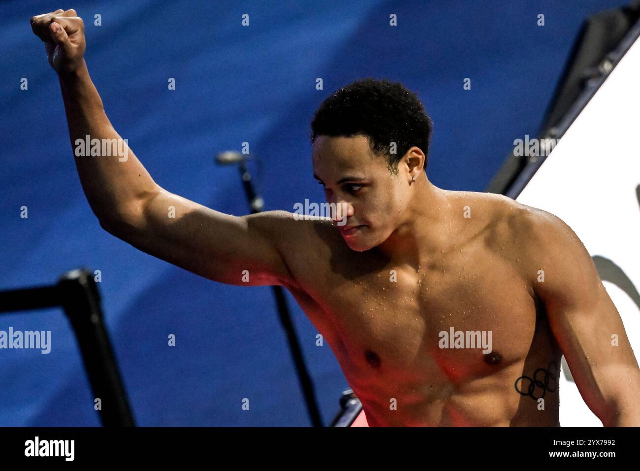 Jordan Crooks of Cayman Islands celebrates after competing in the 50m ...