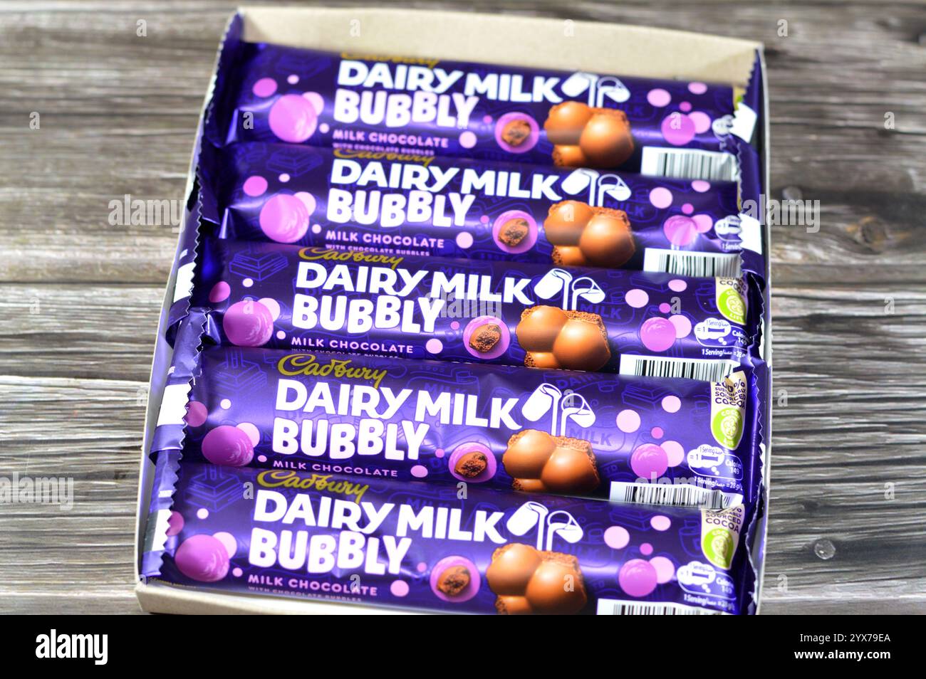 Cairo, Egypt, December 4 2024: Cadbury dairy milk bubbly milk chocolate ...