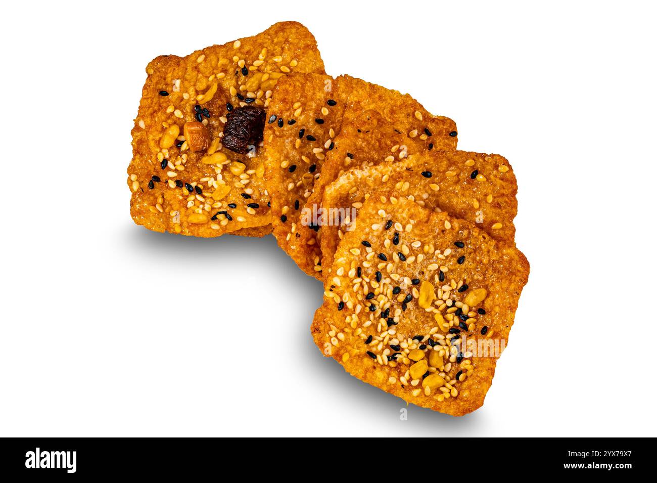 High angle view of square shape crispy homemade multigrain rice cracker ...