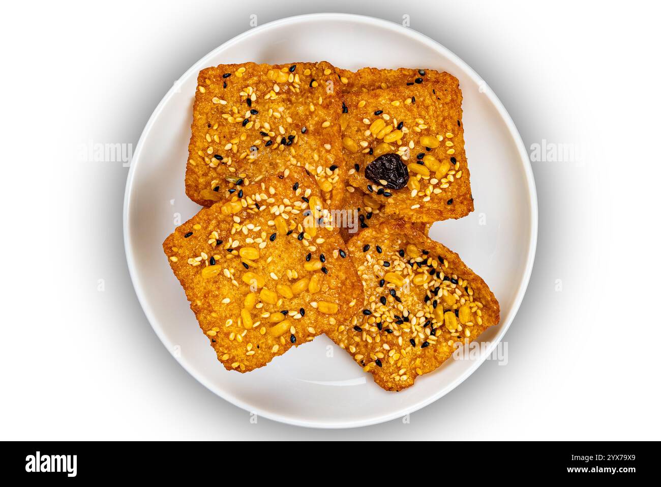 Top view of square shape bars of crispy homemade multigrain rice ...