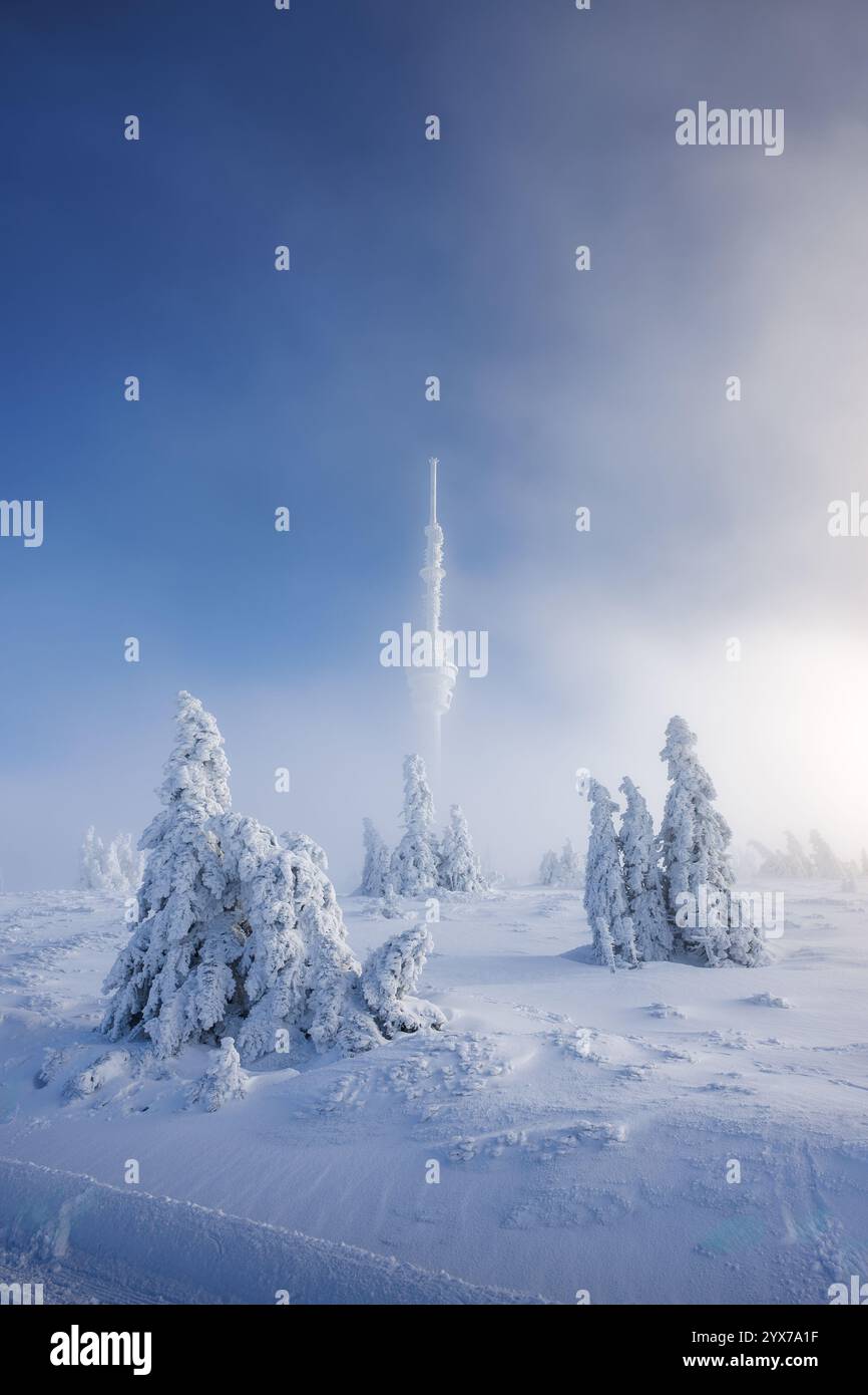 Winter landscape. Mountain peak known as Praded in Jeseniky mountains ...