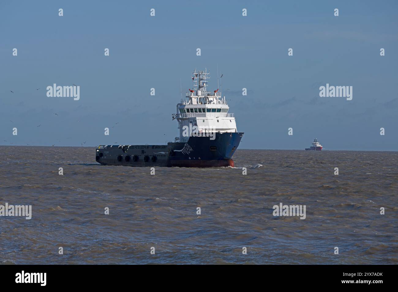 OOC Cougar North Sea offshore energy supply ship approaching Lowestoft ...