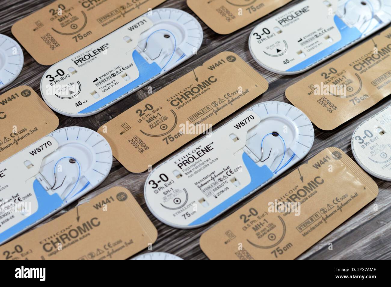 Cairo, Egypt, October 13 2024: Surgical sutures of ETHICON Prolene blue ...
