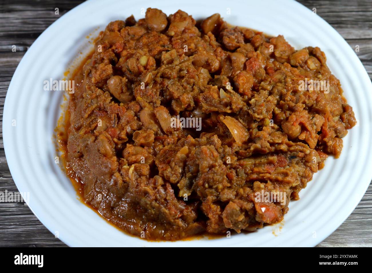 Egyptian fava beans with beef meat sausage, the main dish, sandwich in ...