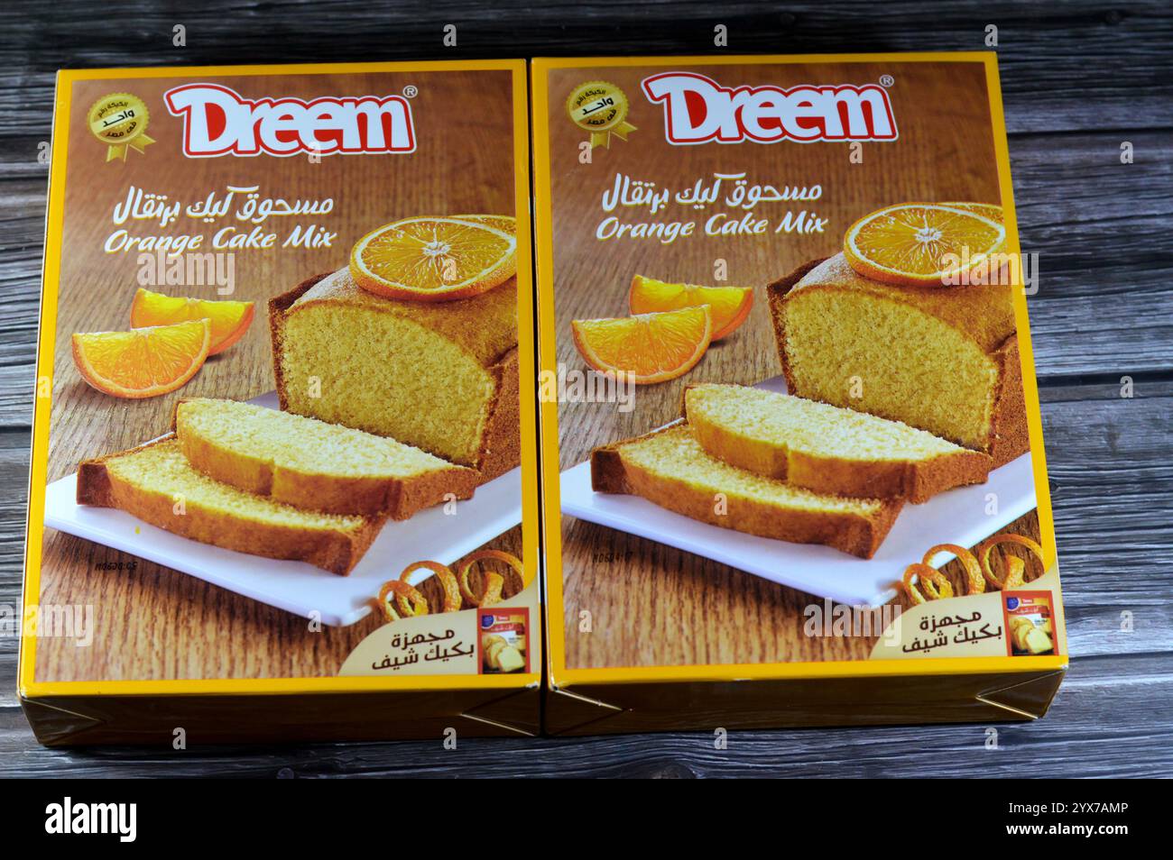 Cairo, Egypt, October 31 2024: Dreem cake orange mix flavor, powder mix ...
