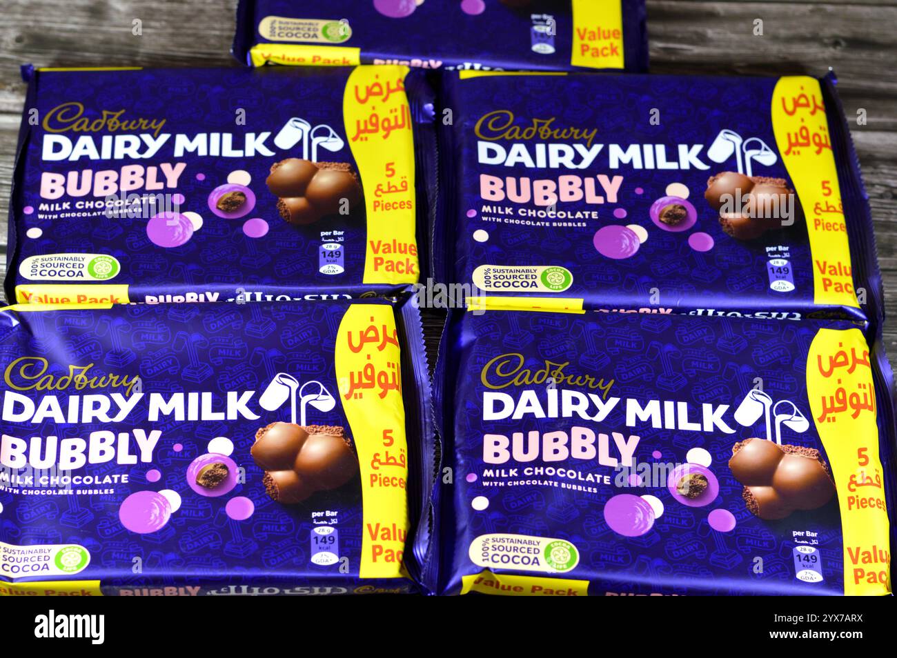 Cairo, Egypt, December 4 2024: Cadbury dairy milk bubbly milk chocolate ...