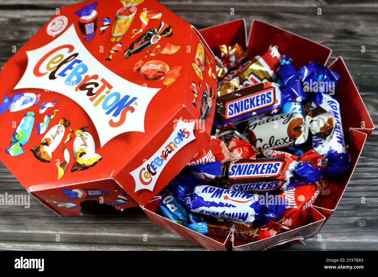 Cairo, Egypt, November 24 2024: Celebrations box mini chocolate bars ...