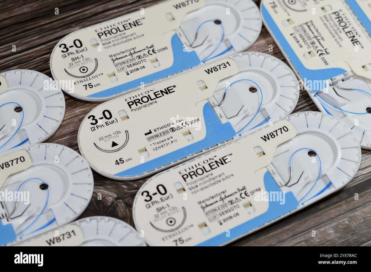 Cairo, Egypt, October 13 2024: ETHICON Prolene blue color suture 3-0 Polypropylene, Non ...