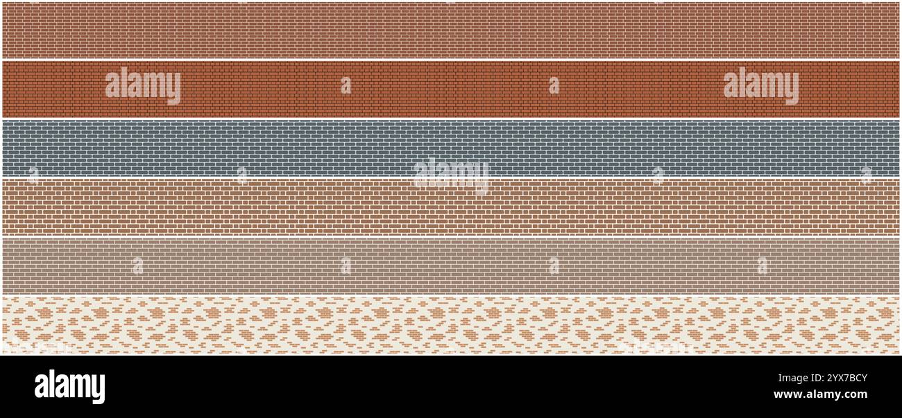 Collection of brick wall seamless patterns. Brickwork decorative ...