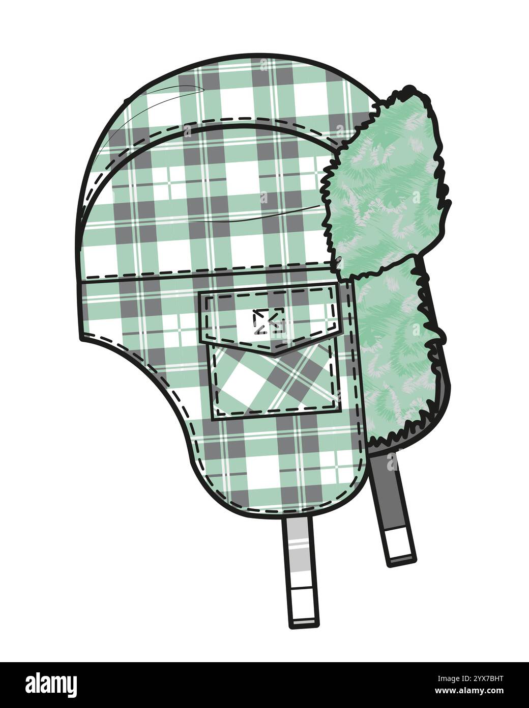 Check fabric wool trapper hat mockup template vector illustration Stock ...