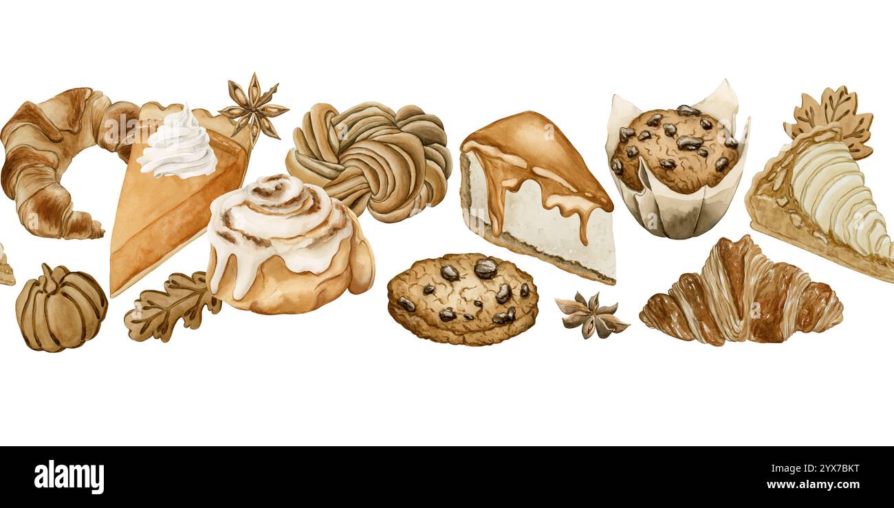 Autumn Pastry and Desserts Seamless Border. Fall sweets and hot ...
