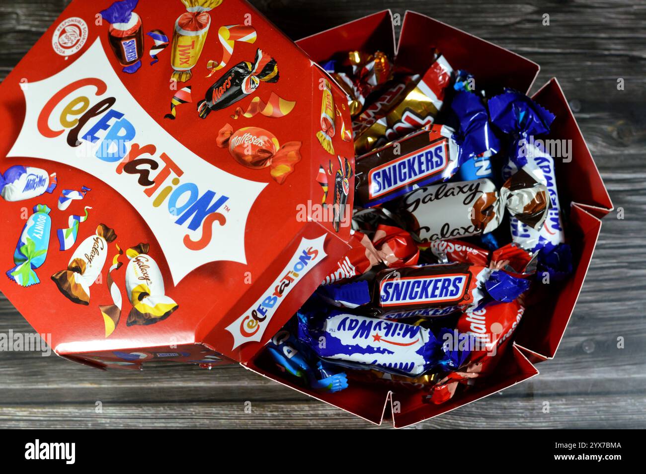 Cairo, Egypt, November 24 2024: Celebrations box mini chocolate bars ...