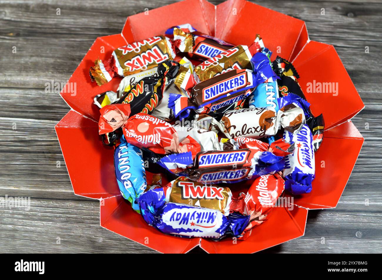 Cairo, Egypt, November 24 2024: Celebrations box mini chocolate bars ...