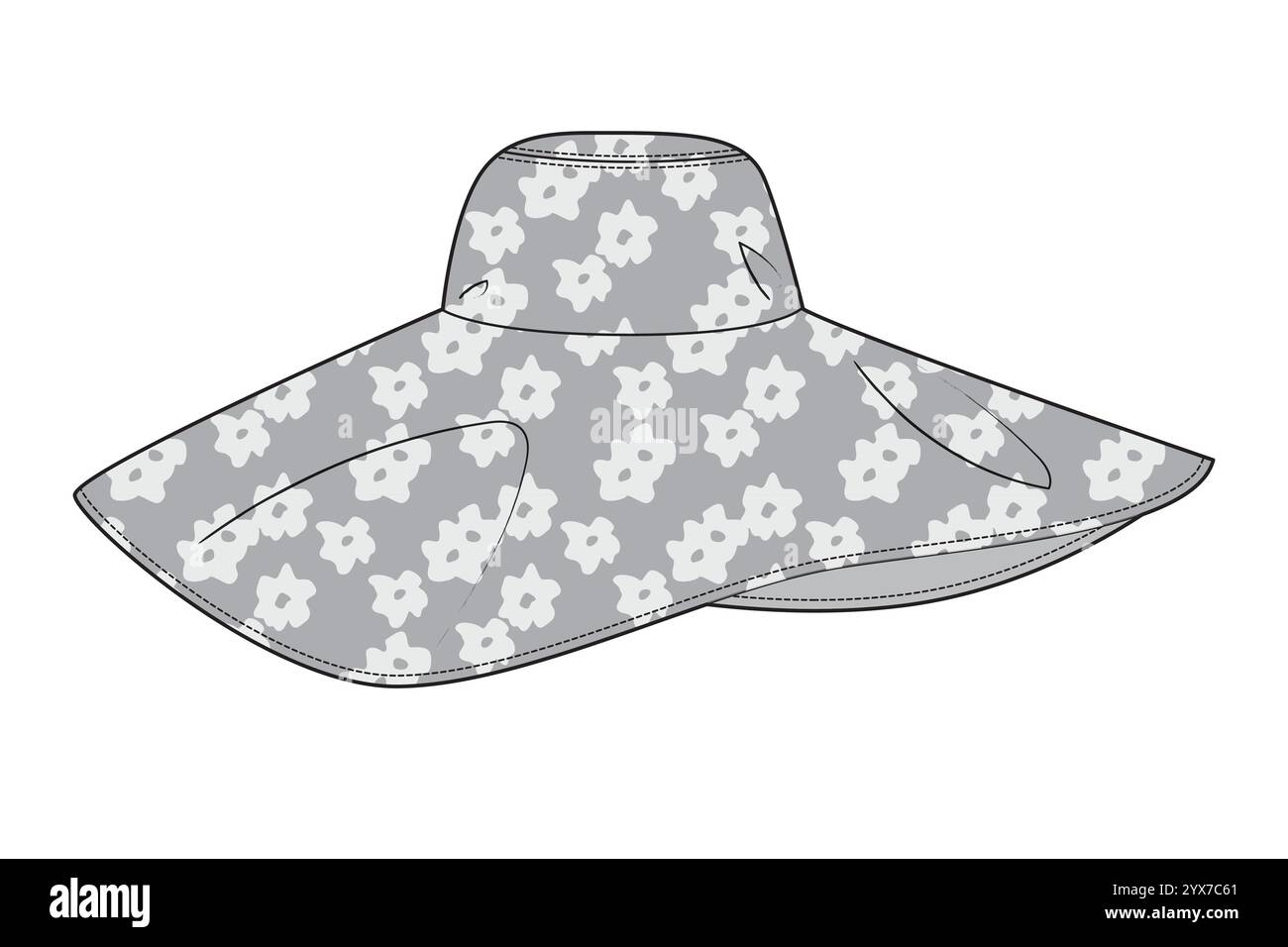 Wide brim bucket hat vector design technical flat drawing Stock Vector ...