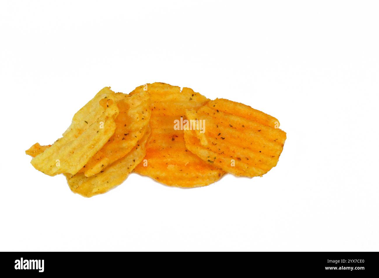 Potato chips crisps, thin slice of potato, thin deposit of potato paste ...