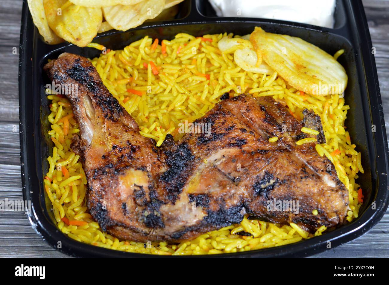 Arabic Syrian cuisine of charcoal grilled barbecued chicken with ...