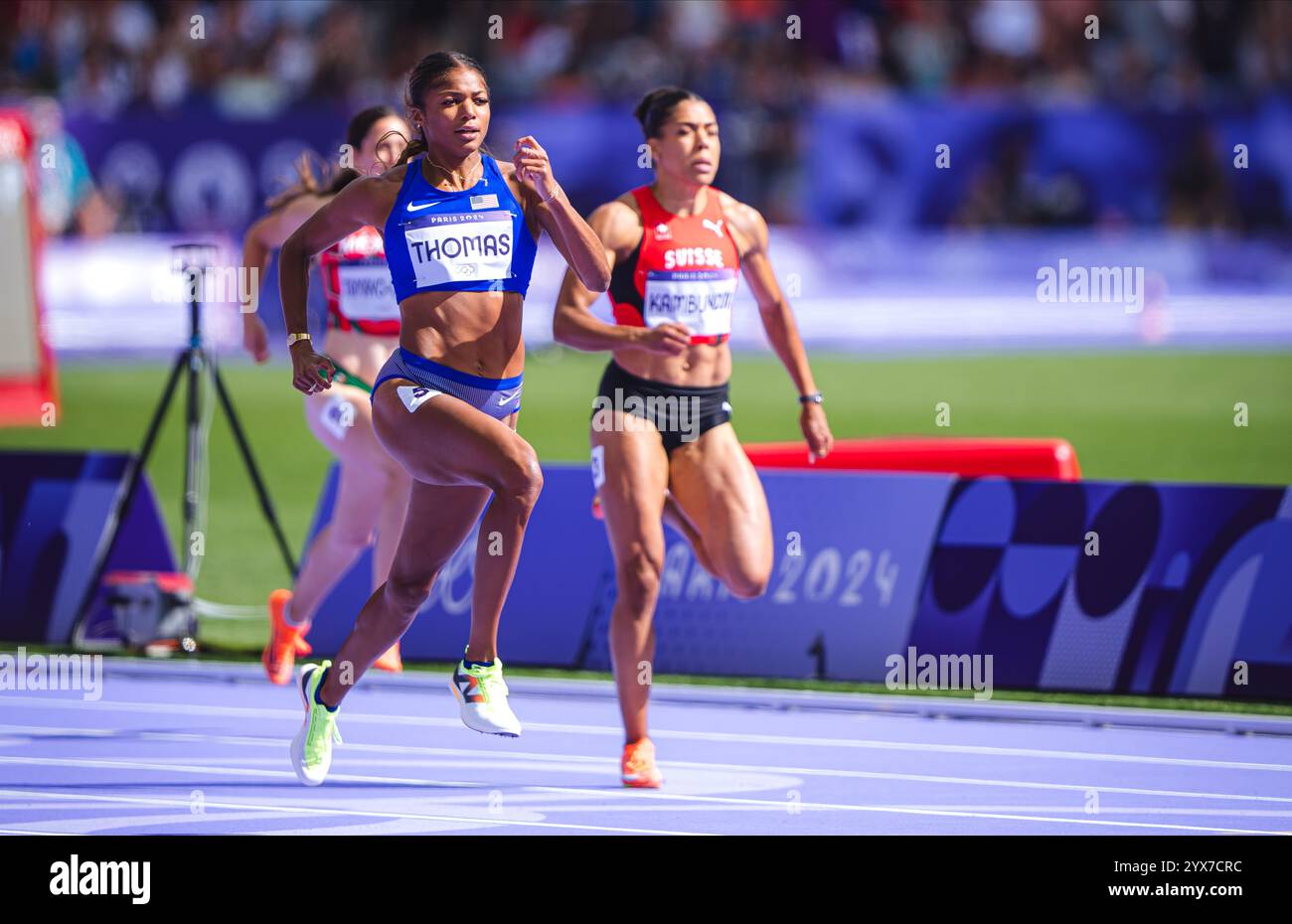 Gabrielle Thomas participating in the 200 meters at the Paris 2024 ...