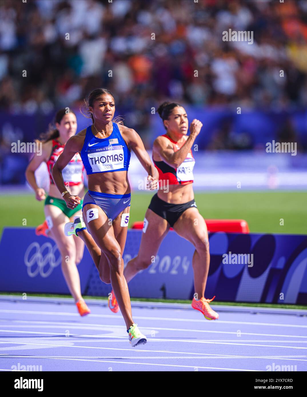 Gabrielle Thomas participating in the 200 meters at the Paris 2024 ...