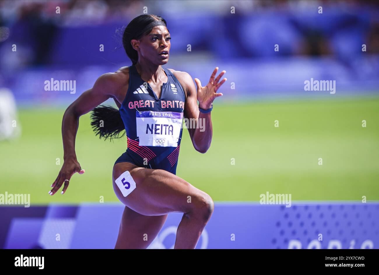 Daryll Neita participating in the 200 meters at the Paris 2024 Olympic ...