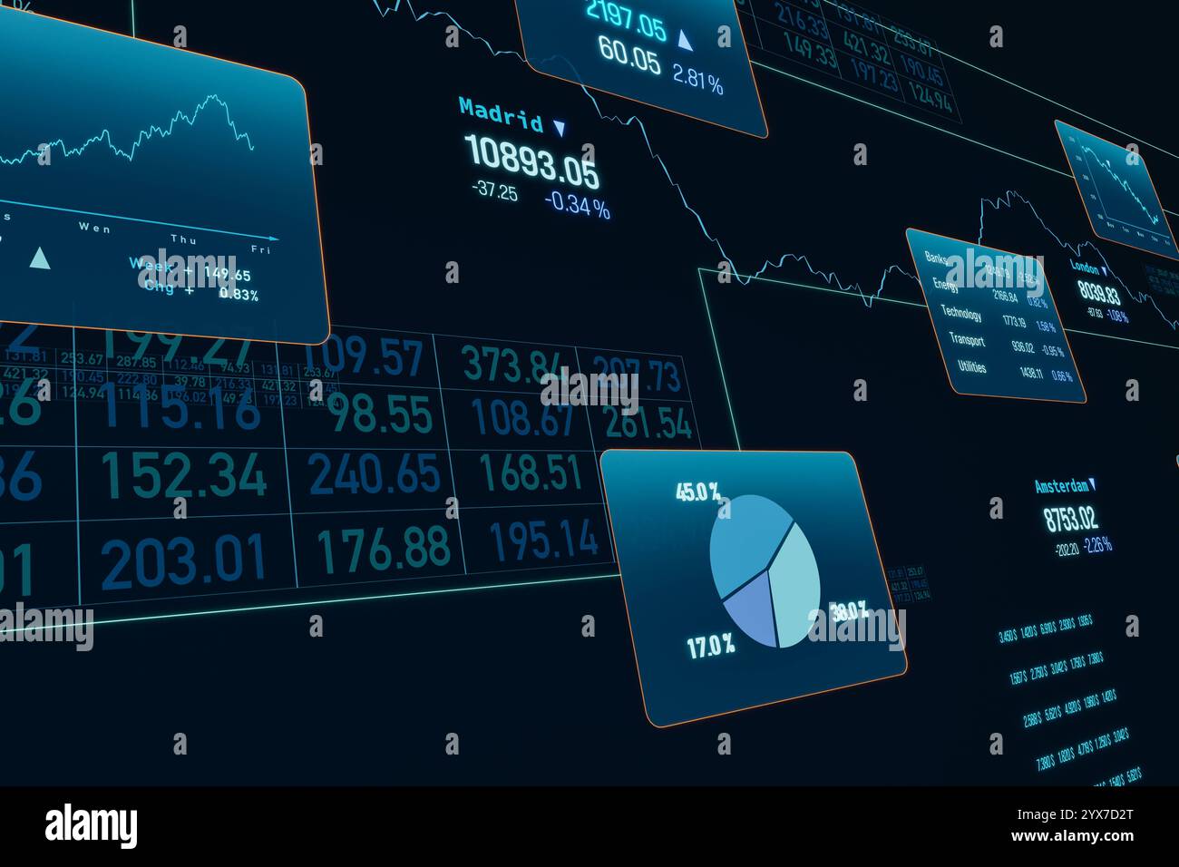 Business data, graph, pie chart, financial figures. Business data ...