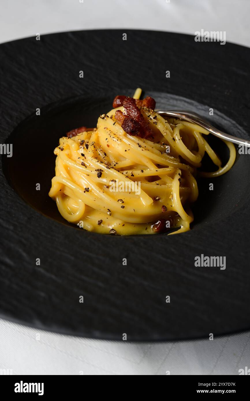 Spaghetti Carbonara Roman Style Italian Pasta with an Egg and Cheese ...