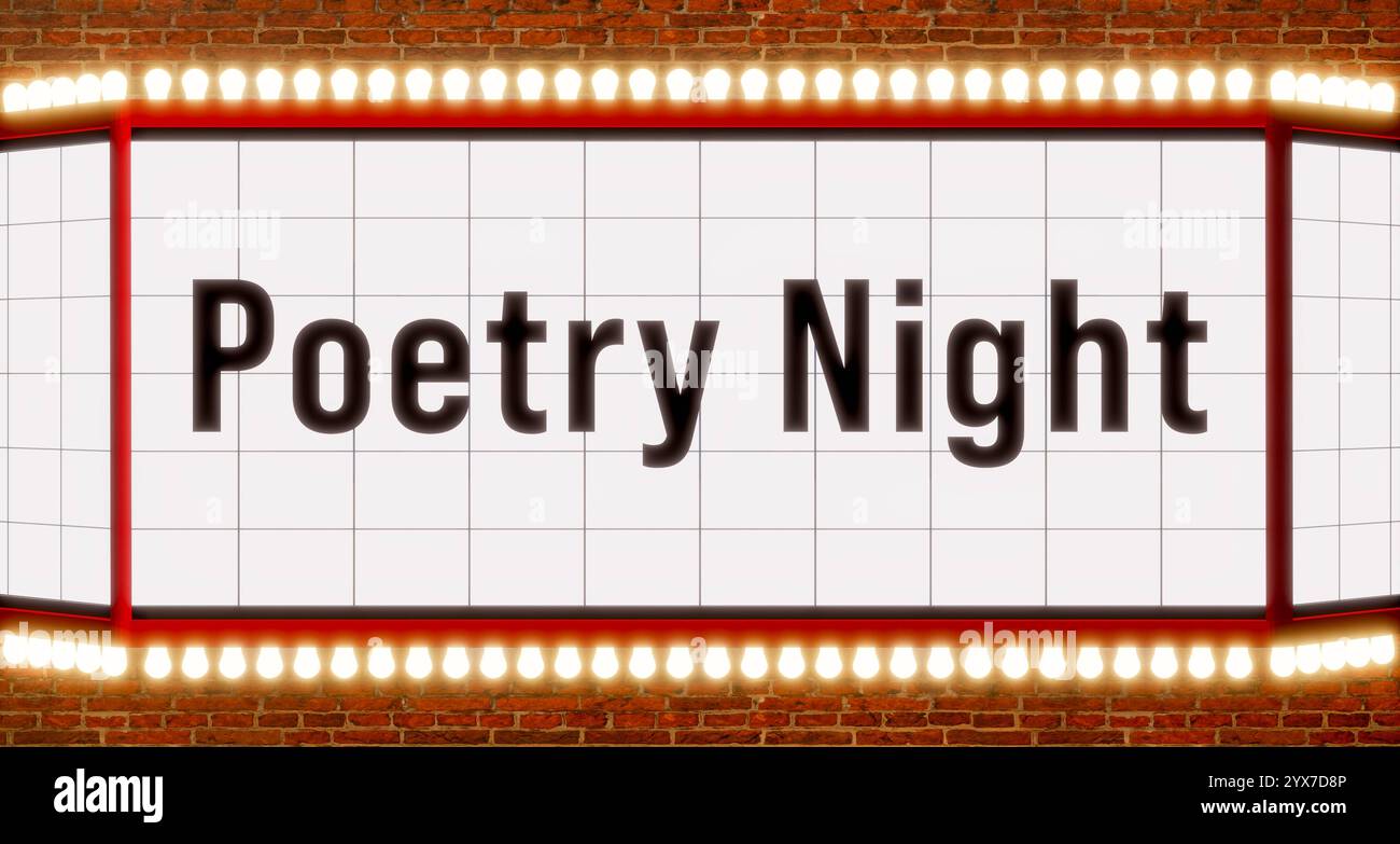 Poetry Night, display at the movie theater entrance with illuminated ...
