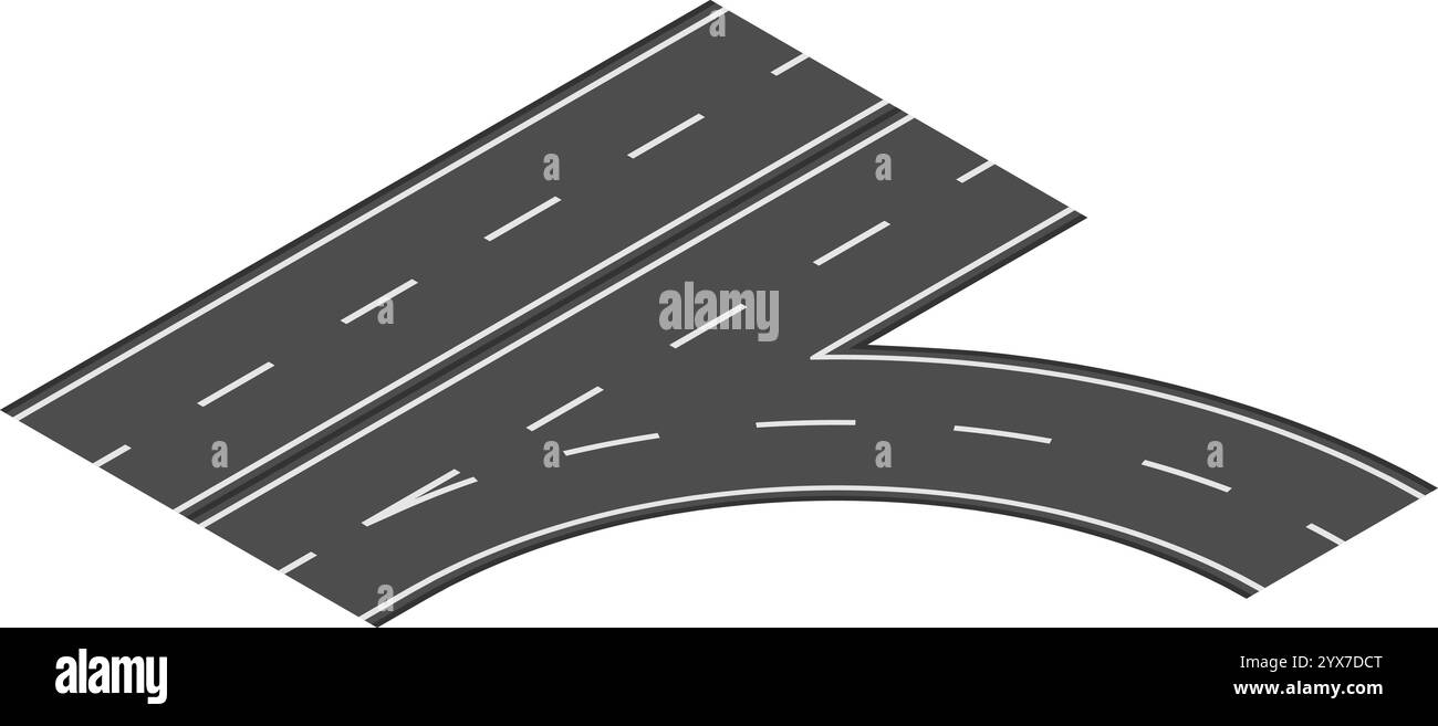 Aerial view of a curved highway road junction turning right, featuring ...