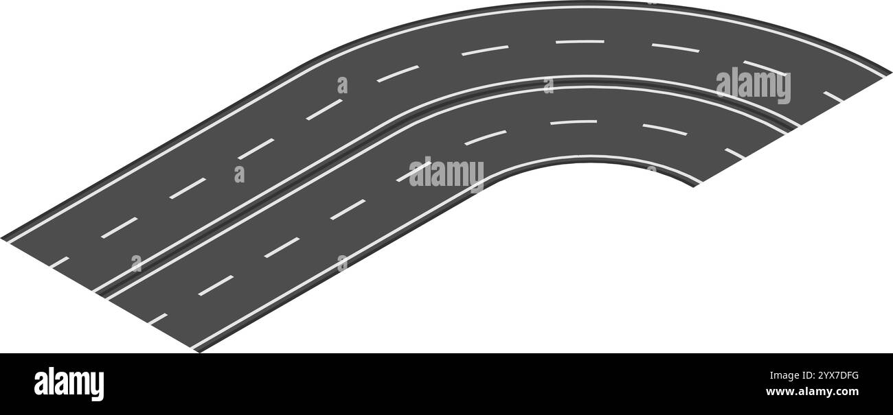 Two lane highway making a gentle curve with white lane markers on a ...