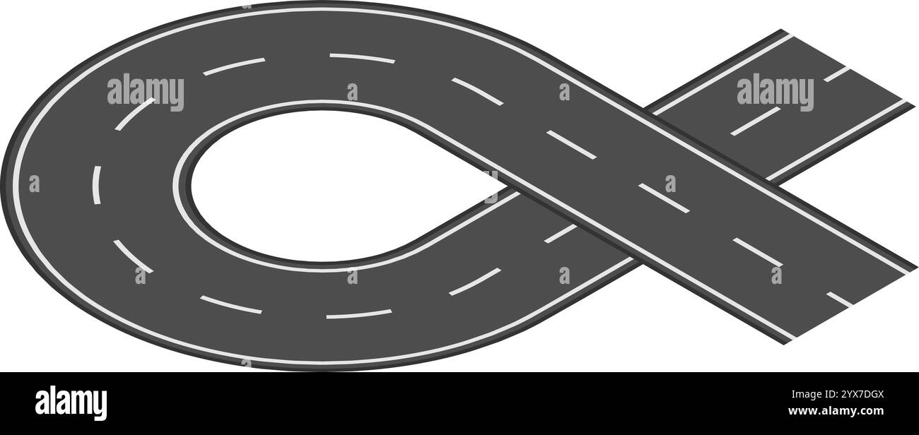 Grey winding road with white dashed lines forming an infinity symbol ...