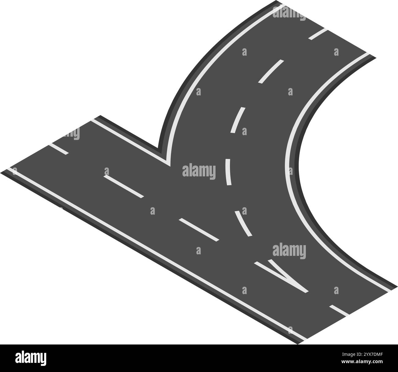 Isometric projection depicting a right turning road intersecting ...