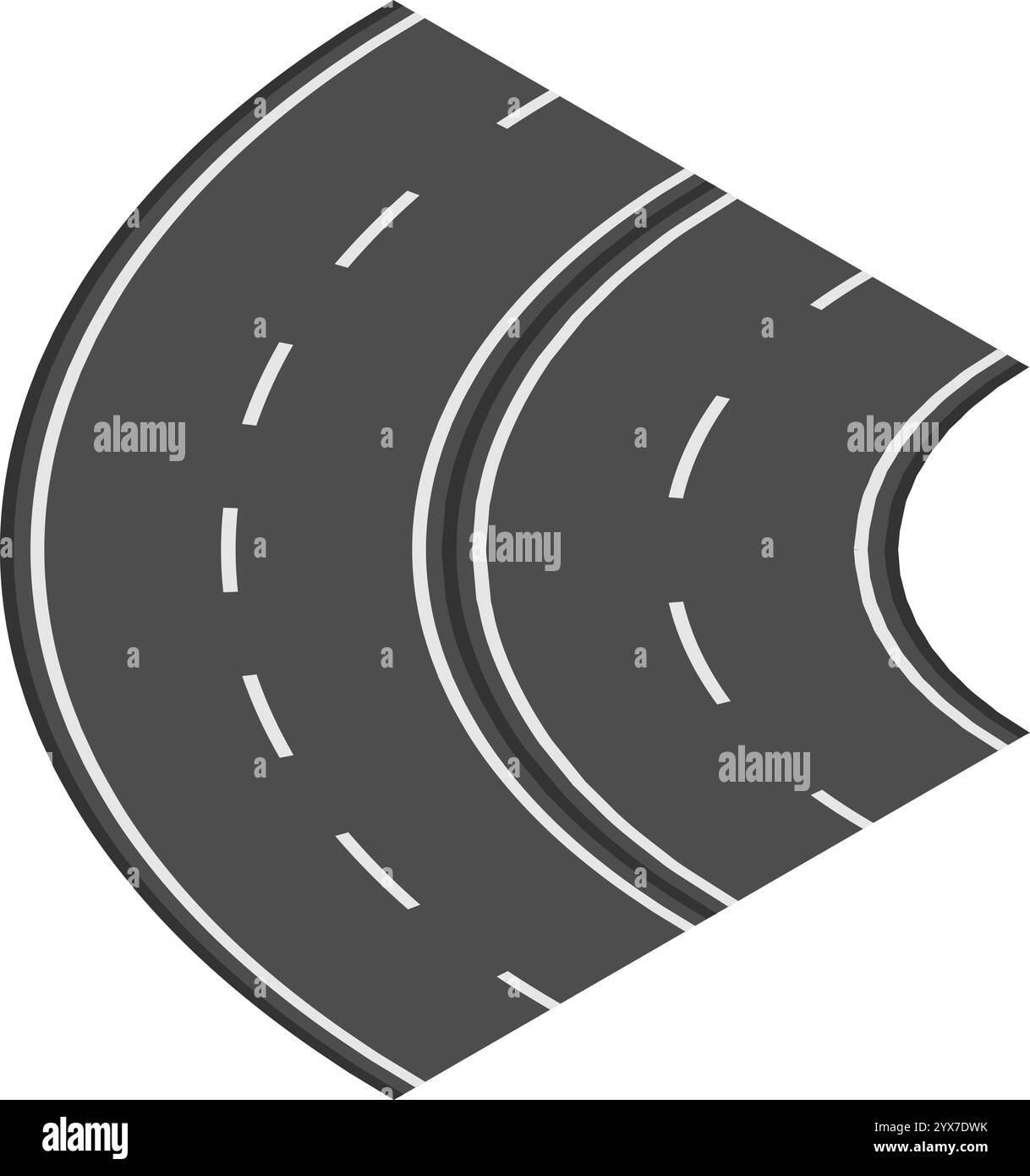 Curving road with white dashed lines stretching into the distance ...