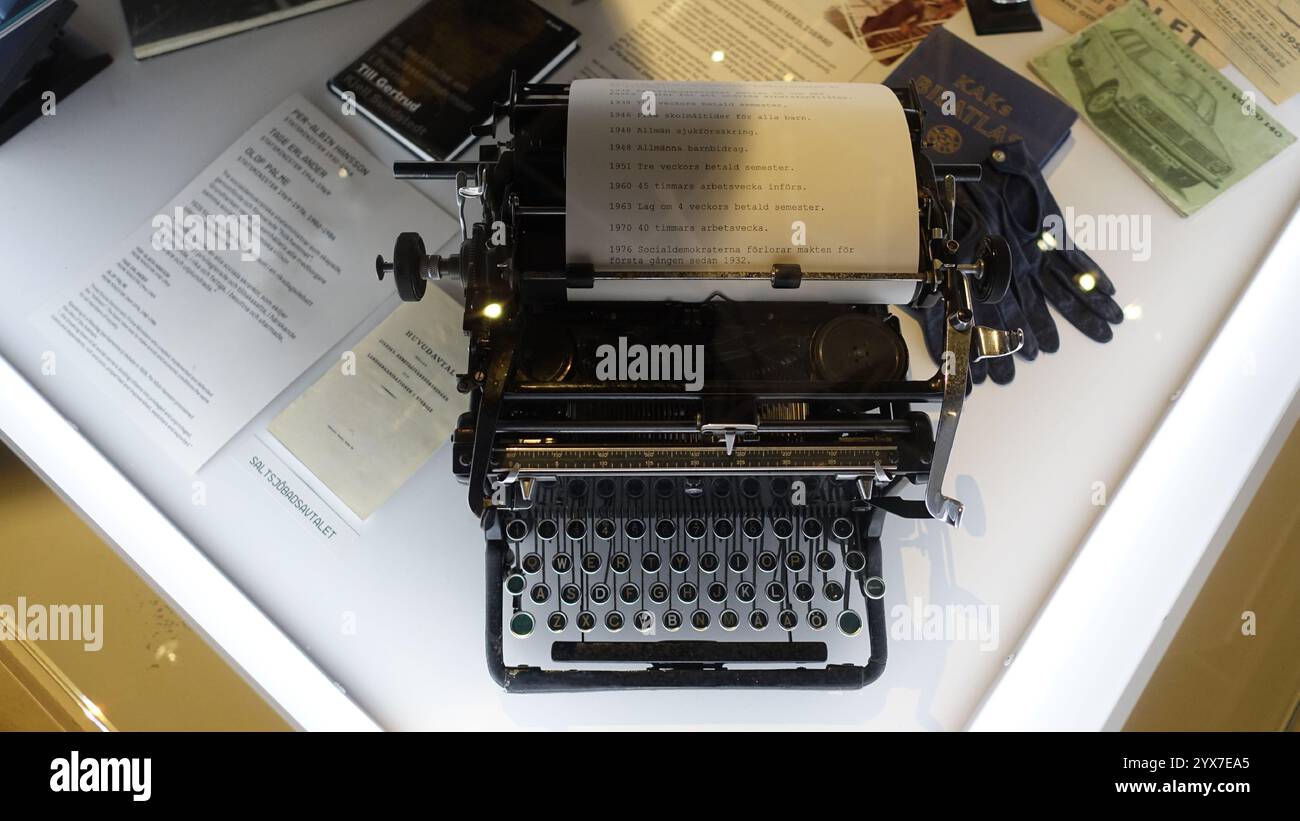 Stockholm, Sweden, December 7, 2024. An old black typewriter on display ...
