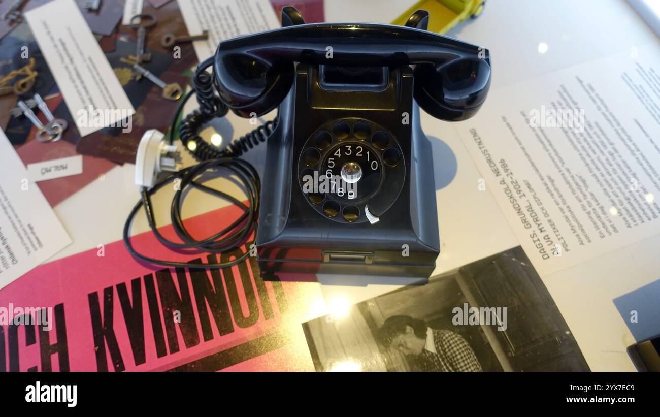 Stockholm, Sweden, December 7, 2024. An old black telephone on display ...