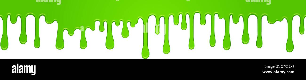 Viscous bright green slime dripping down on white background, creating ...